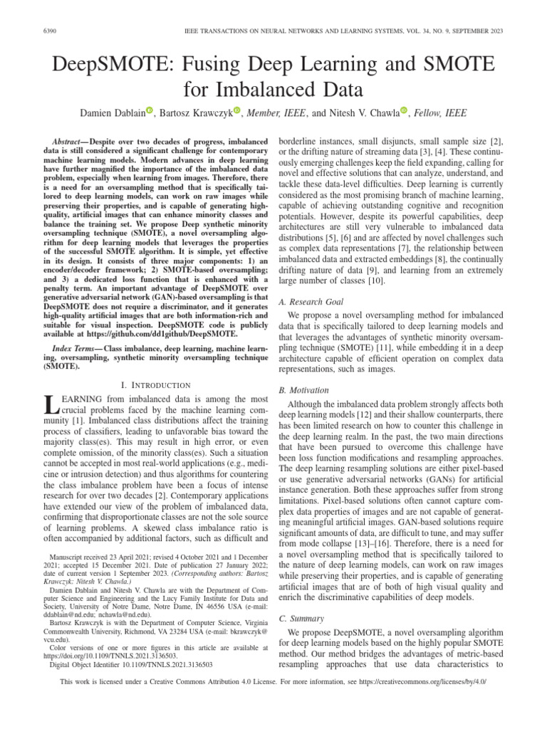 DeepSMOTE Fusing Deep Learning and SMOTE For Imbalanced Data | PDF | Deep Learning ...
