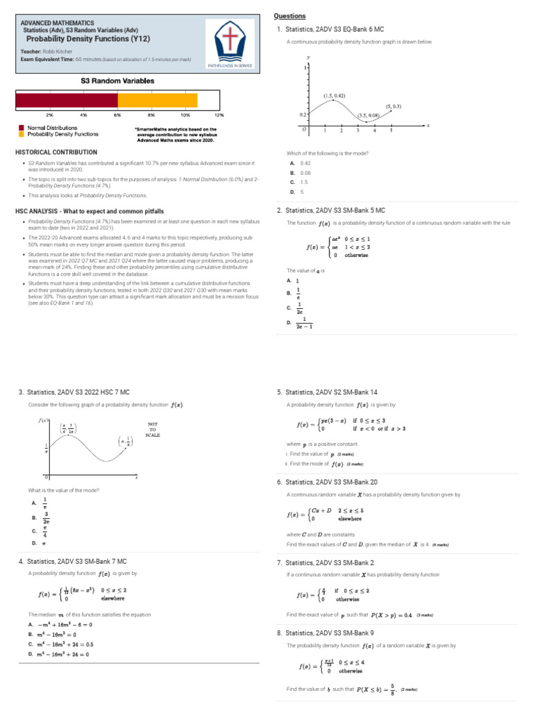 12 Smarter HSC Probability Density Functions (Y12) | PDF | Probability Density Function ...