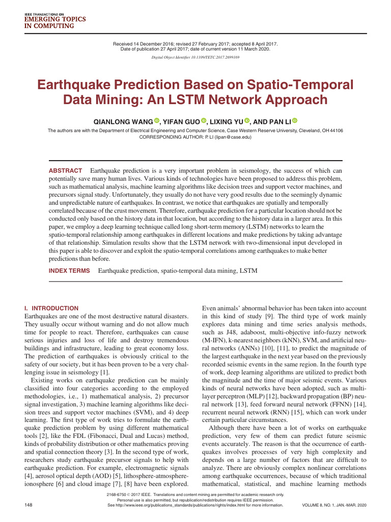 Earthquake Prediction Based On Spatio-Temporal Data Mining An LSTM Network Approach | PDF ...