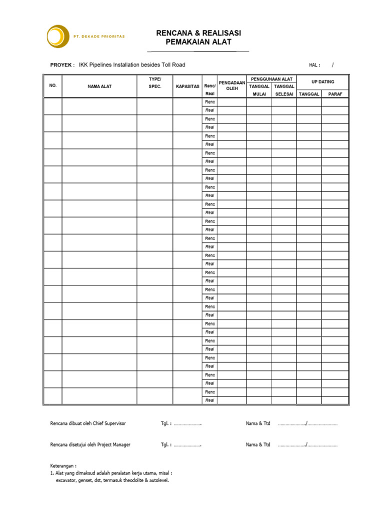 Form Penggunaan Alat Kerja Utama | PDF