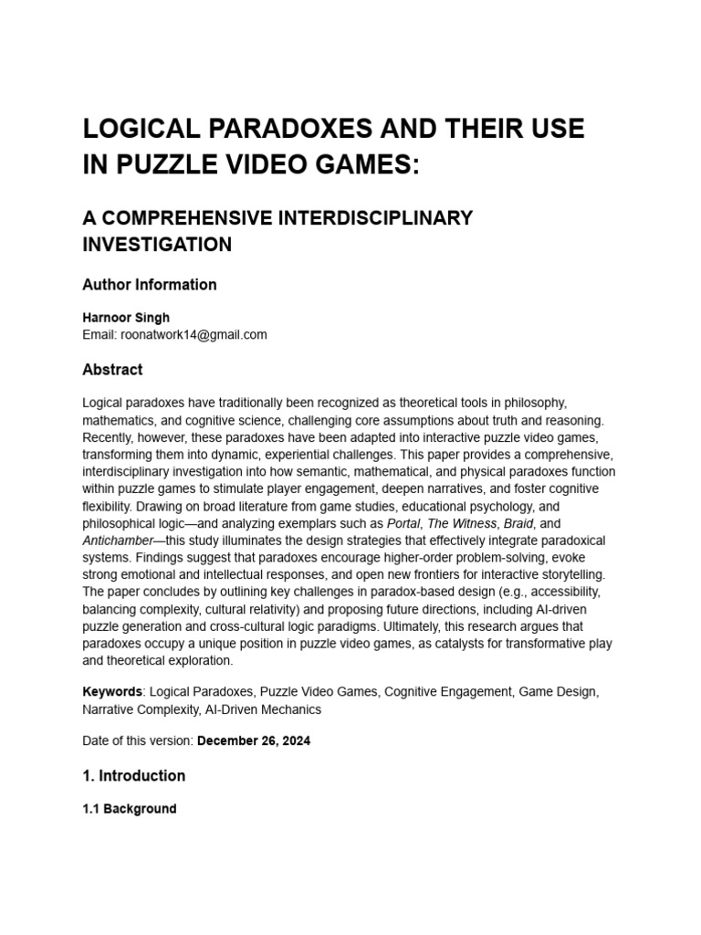 Logical Paradoxes and Their Use in Puzzle Video Games | PDF | Paradox | Truth