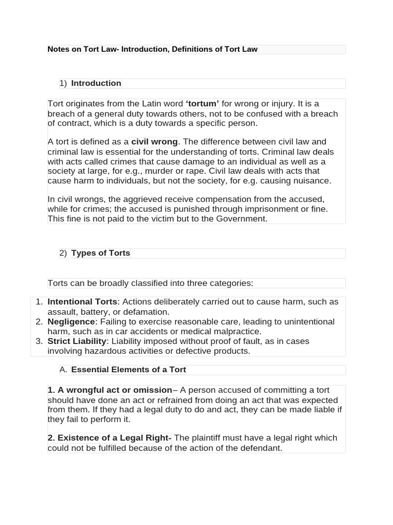 Notes on Tort Law | PDF | Tort | Damages