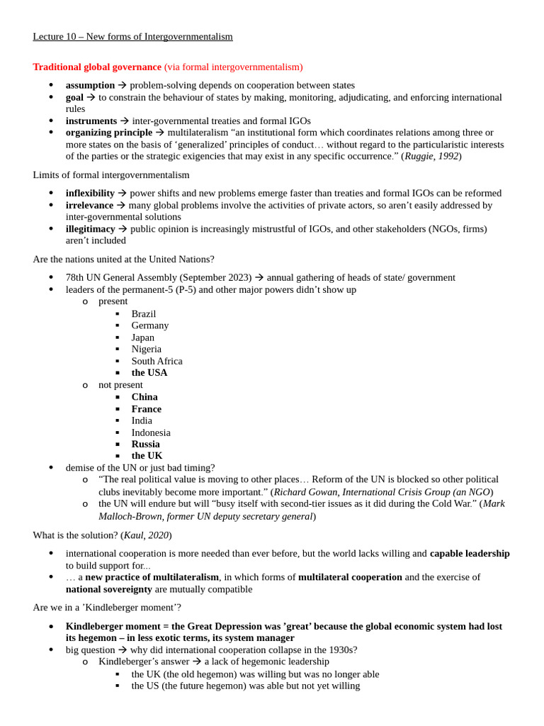 Lecture 10 Notes - New Forms of Intergovernmentalism | PDF | United ...