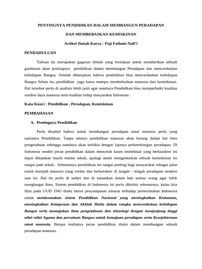 Artikel Ilmiah Tentang Pendidikan | PDF