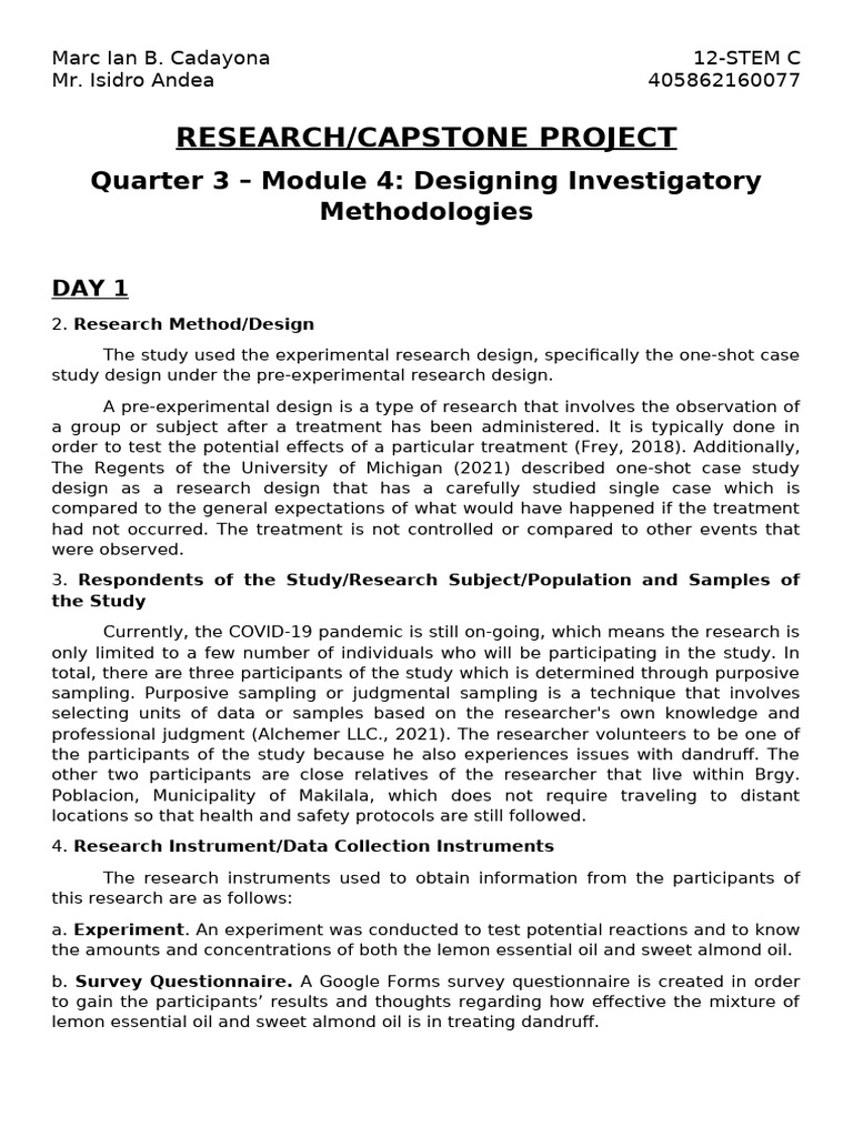 CAPSTONE Q3 WEEK 4 | PDF | Experiment | Methodology