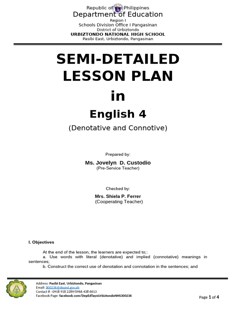 SDLP - English - Denotative and Connotative | PDF | Learning | Human ...