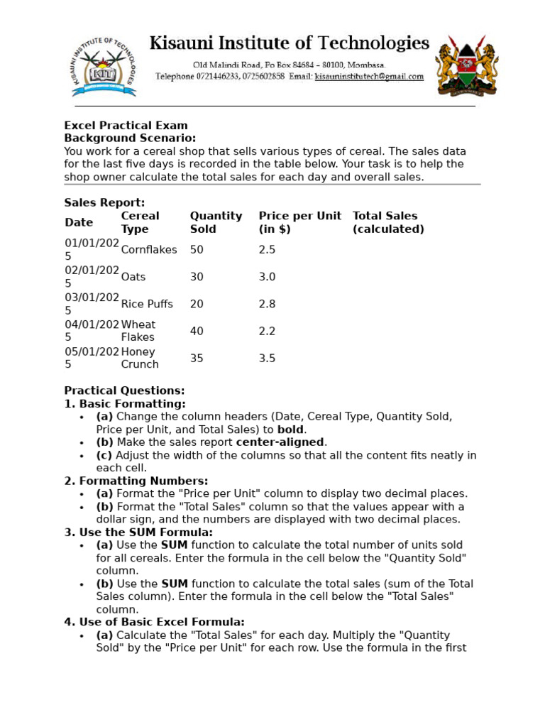 Excel Practical Exam | PDF | Microsoft Excel