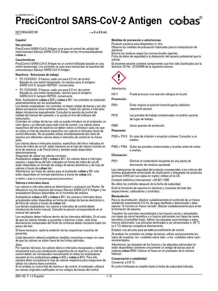 PreciControl SARS-CoV-2 Antigen.ms_09345302190.V1.es | PDF | Calibración