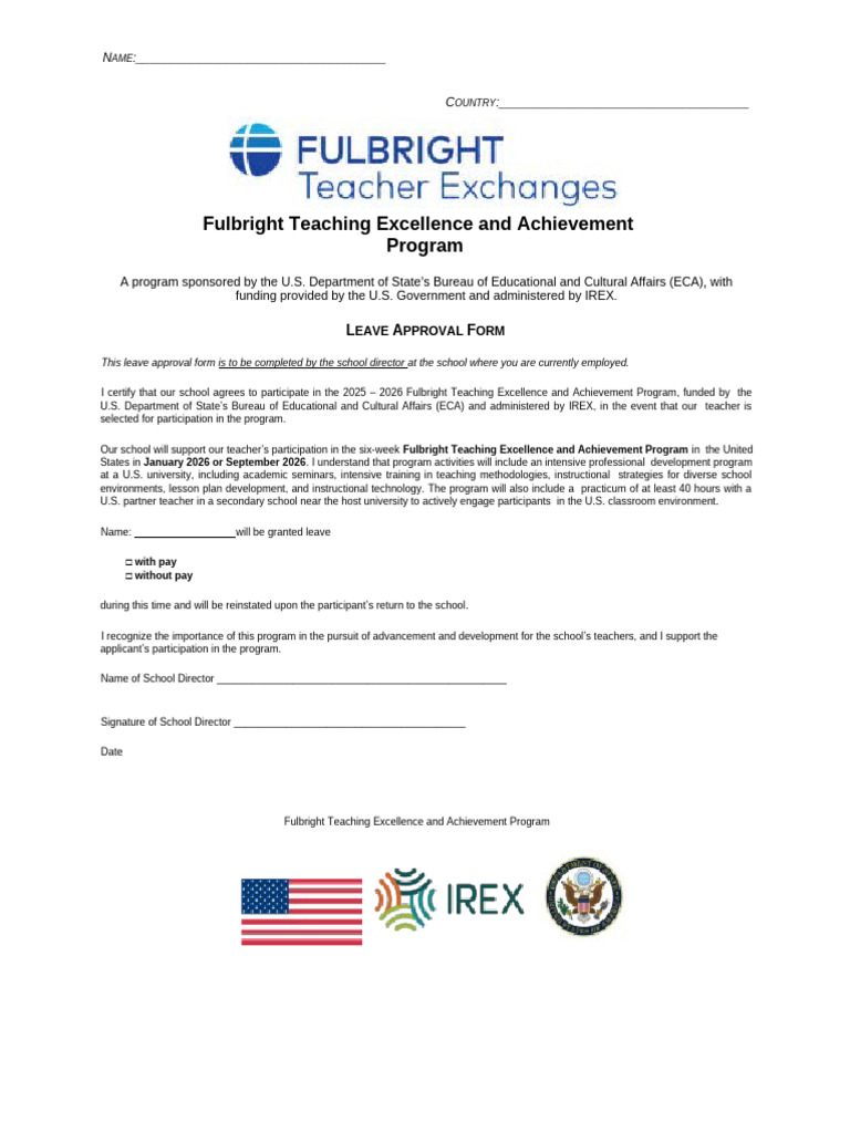 FY25 Fulbright TEA Leave Approval Form | PDF