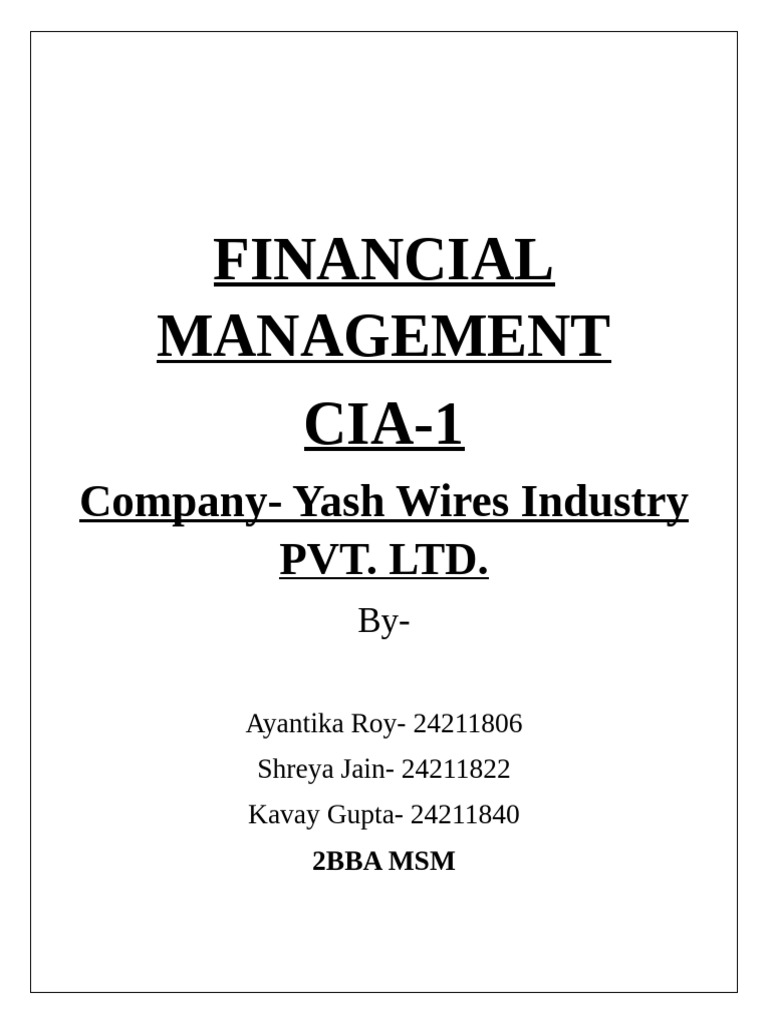 Financial Management Cia 1 | PDF | Earnings Per Share | Wire