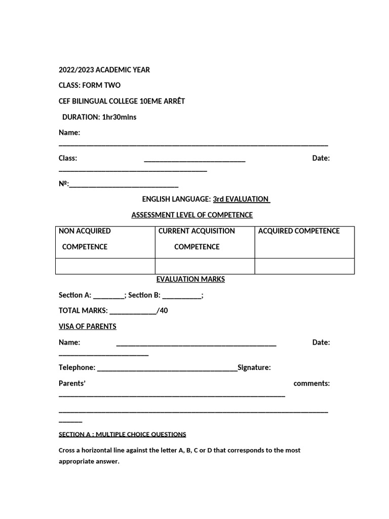 Form 2 English Third Sequence | PDF | Grammar | Linguistic Morphology