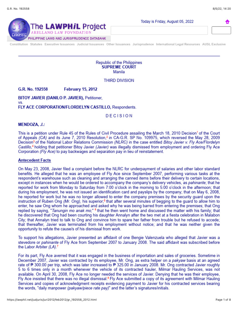 Supreme Court Ruling on Illegal Dismissal | PDF | Employment | Burden ...