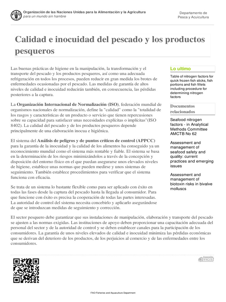 FAO Fisheries & Aquaculture - Calidad e Inocuidad Del Pescado y Los Productos Pesqueros | PDF ...