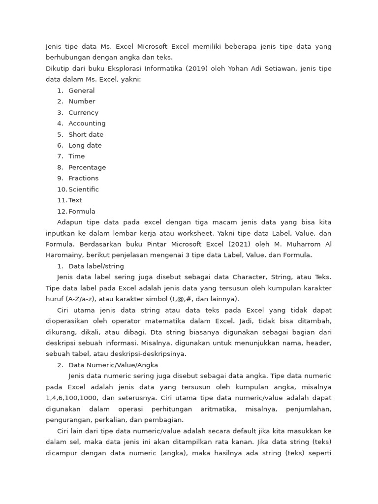 Tipe Data Pada Excel | PDF