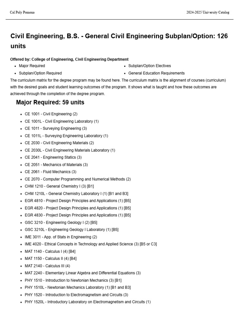 CalPolyPomona - Civil Engineering General | PDF | Engineering | Civil Engineering