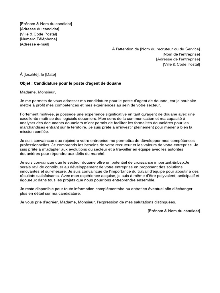 Exemple de Lettre de Motivation Douane | PDF