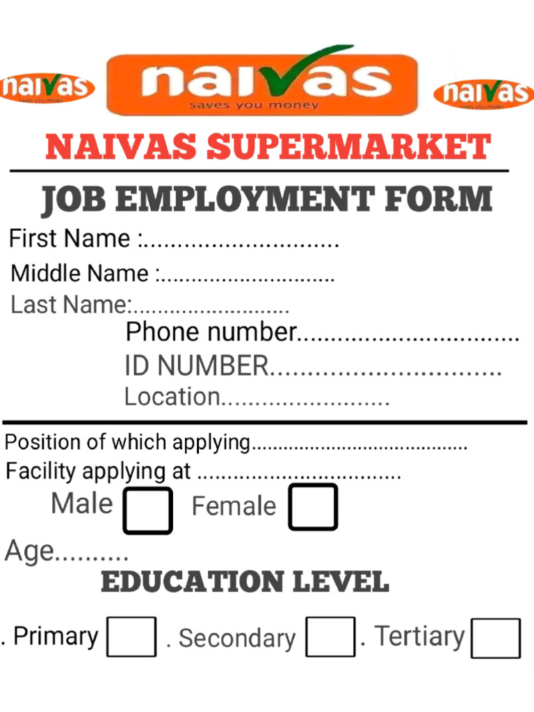Naivas Supermarket Application Forms | PDF