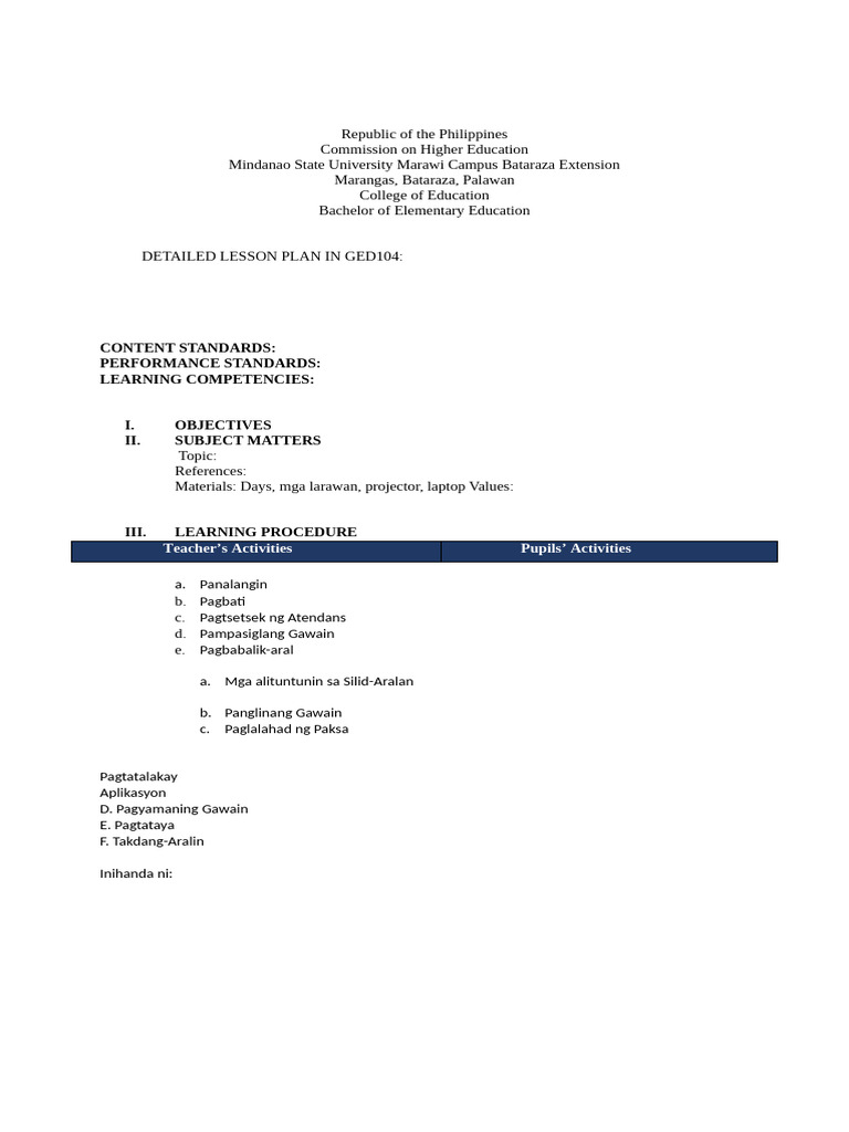 Detailed Lesson Plan for GED104 | PDF