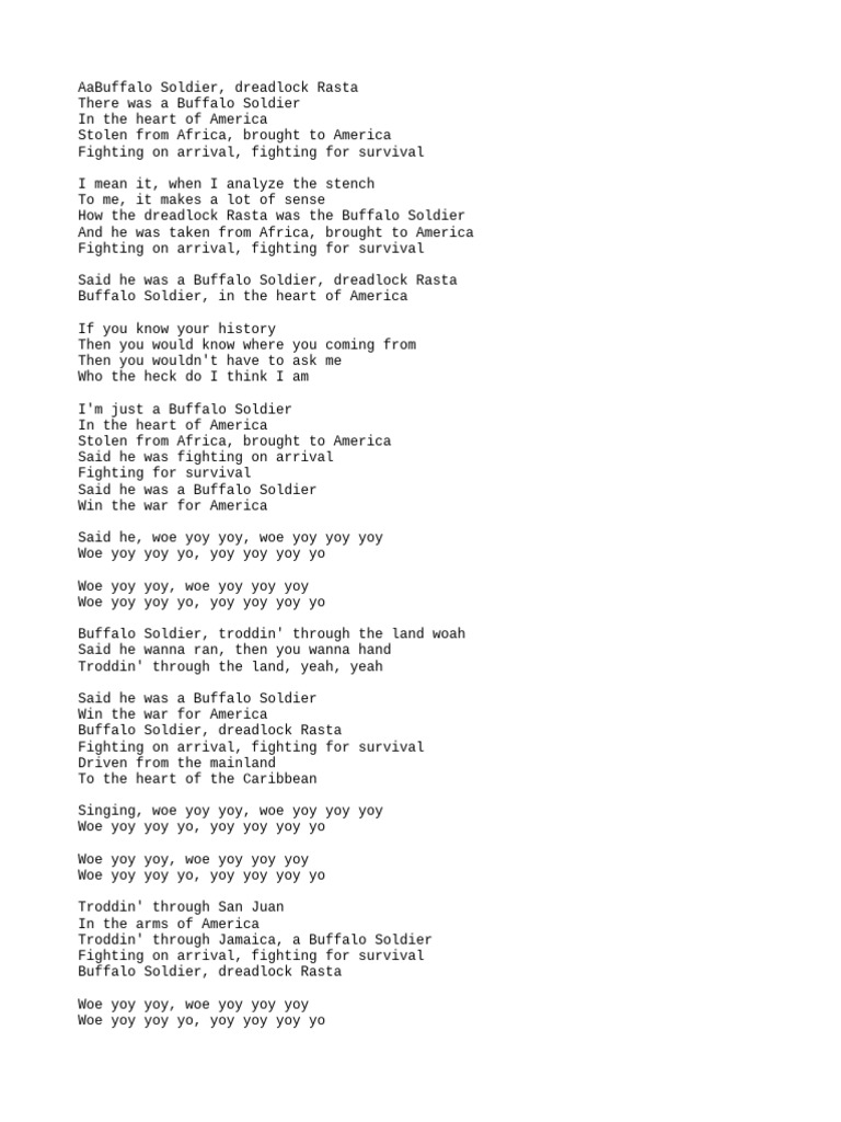 Buffalo Soldier Lyrics Analysis | PDF