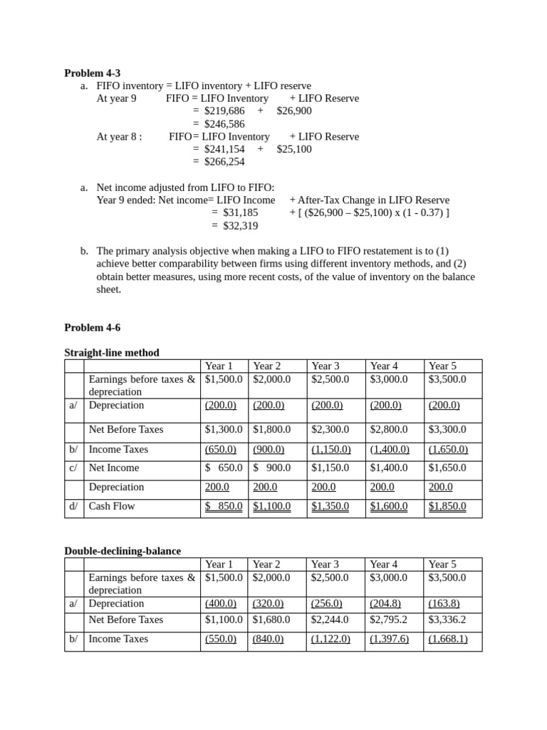 LIFO to FIFO Inventory Analysis and Depreciation Methods | PDF ...