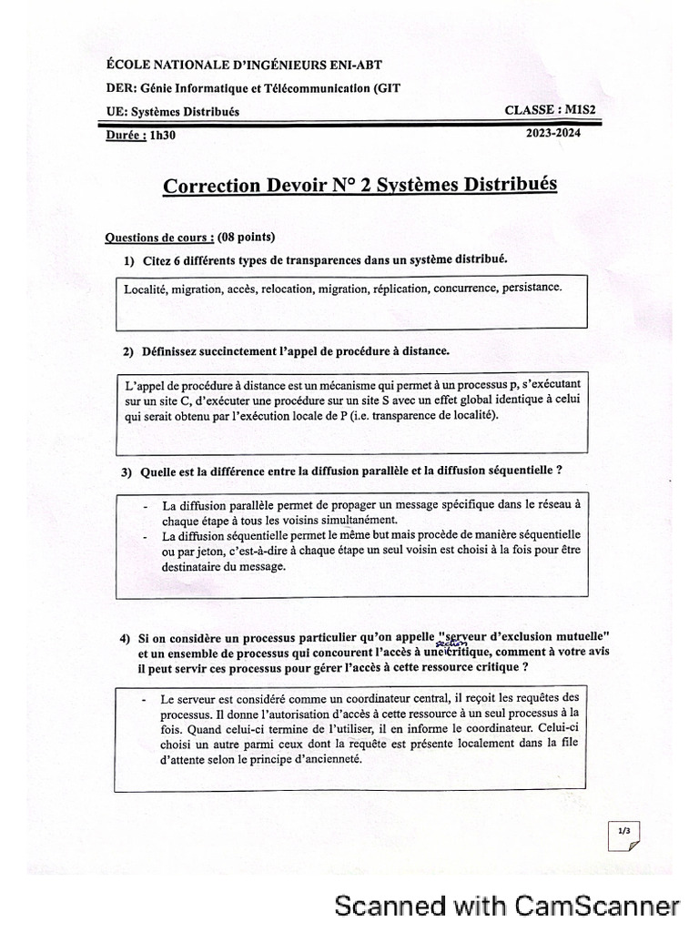 Correction devoir N2 système distribuée | PDF