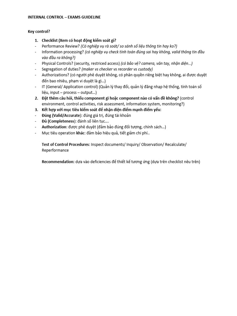 revision 4 - Internal Control - Exam guideline | PDF