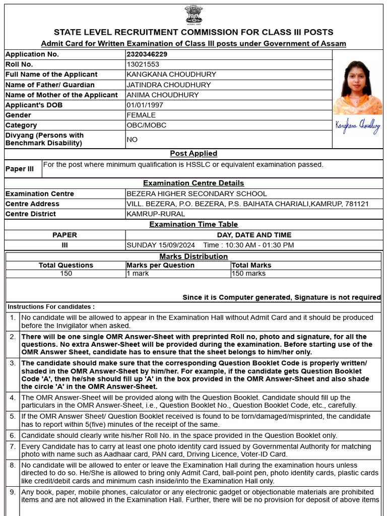 State Level Recruitment Commission For Class Iii Posts SSSSSS | PDF