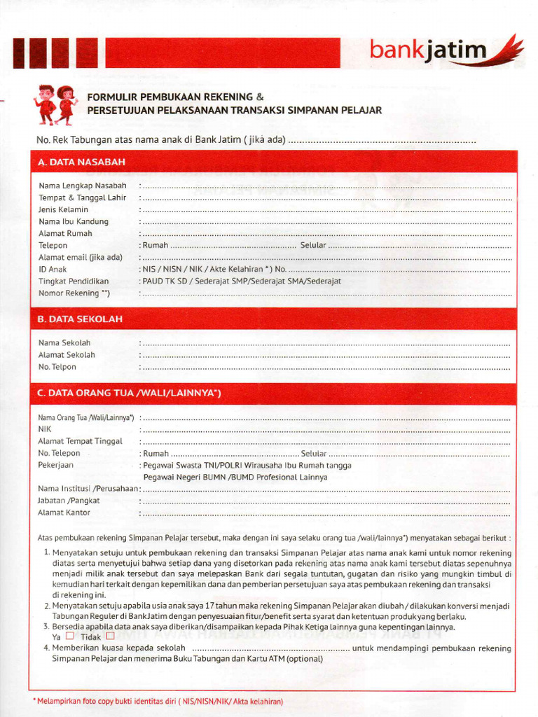 Formulir Pembukaan Rekening Bank Jatim | PDF