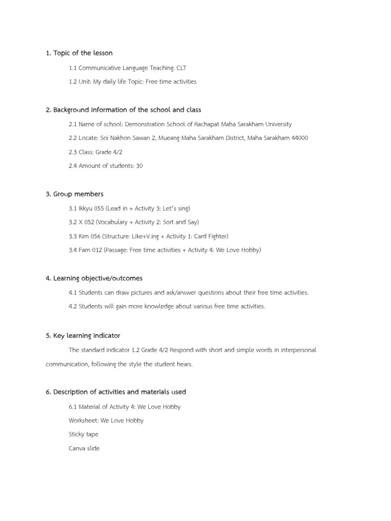 outline lesson plan | PDF | Cognitive Science | Behavior Modification