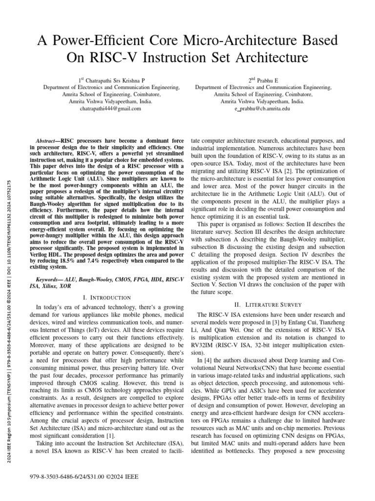 A Power Efficient Core Micro Architecture Based On Risc V Instruction Set Architecture Pdf