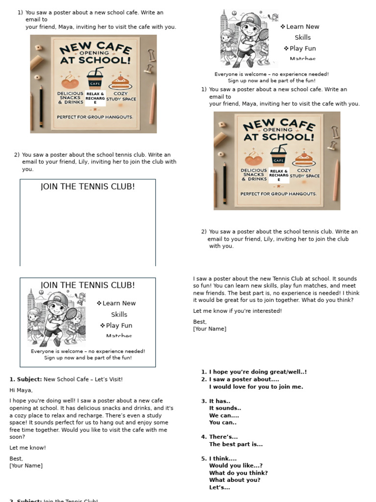 Invite Friends to School Cafe & Tennis Club | PDF