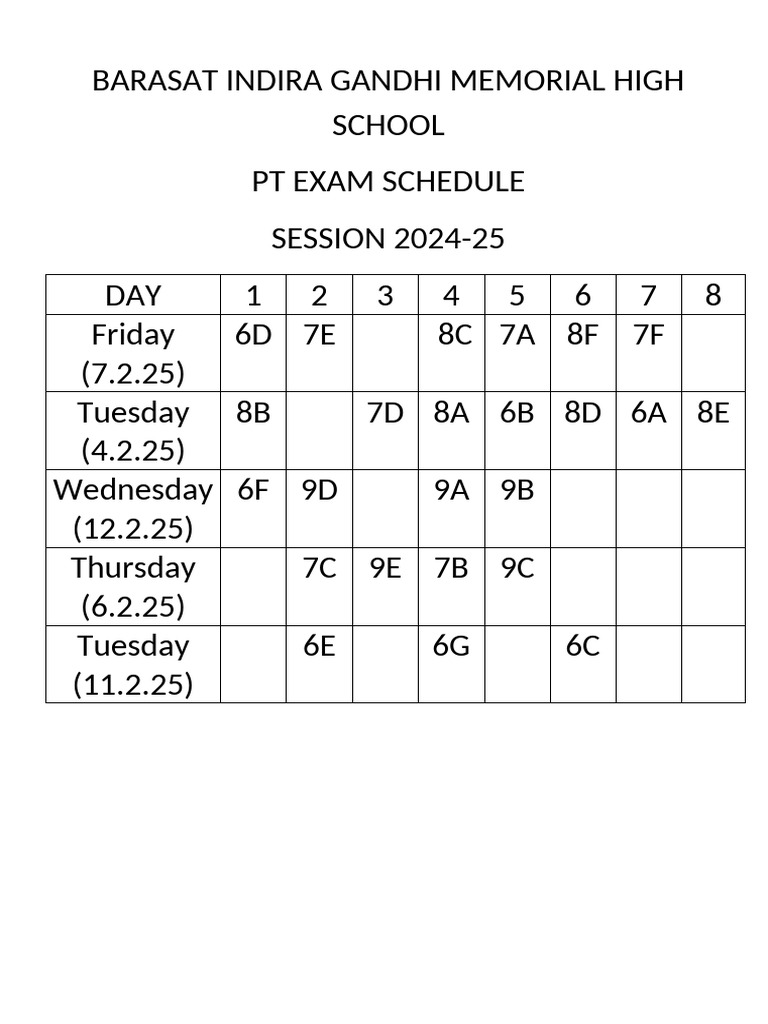 PT Exam Schedule 2024-25 | PDF
