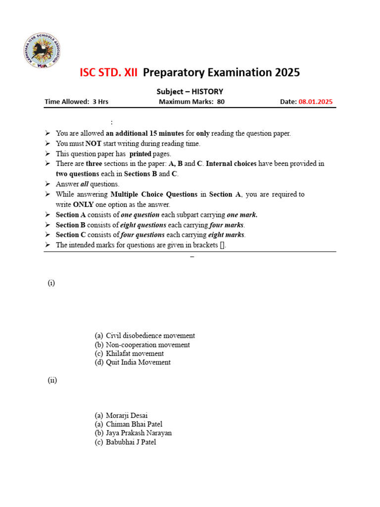 KISA ISC - History QP 2025 | PDF