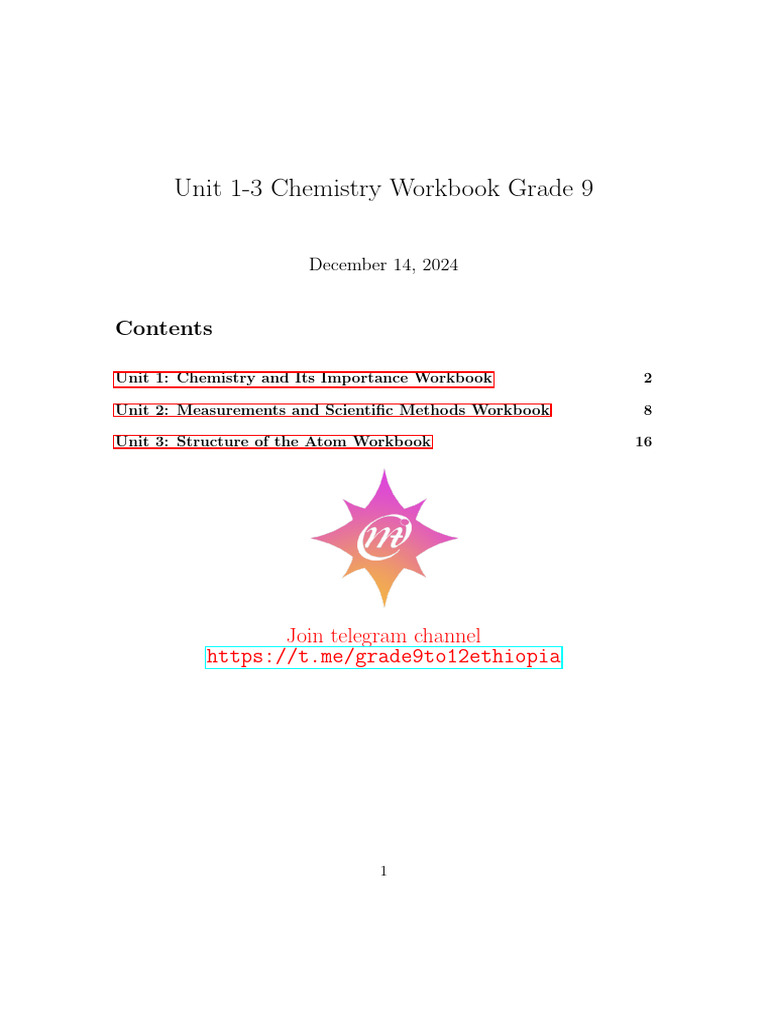Advanced Chemistry Workbook Grade 9 Unit 1 3 | PDF | Atomic Nucleus | Atoms