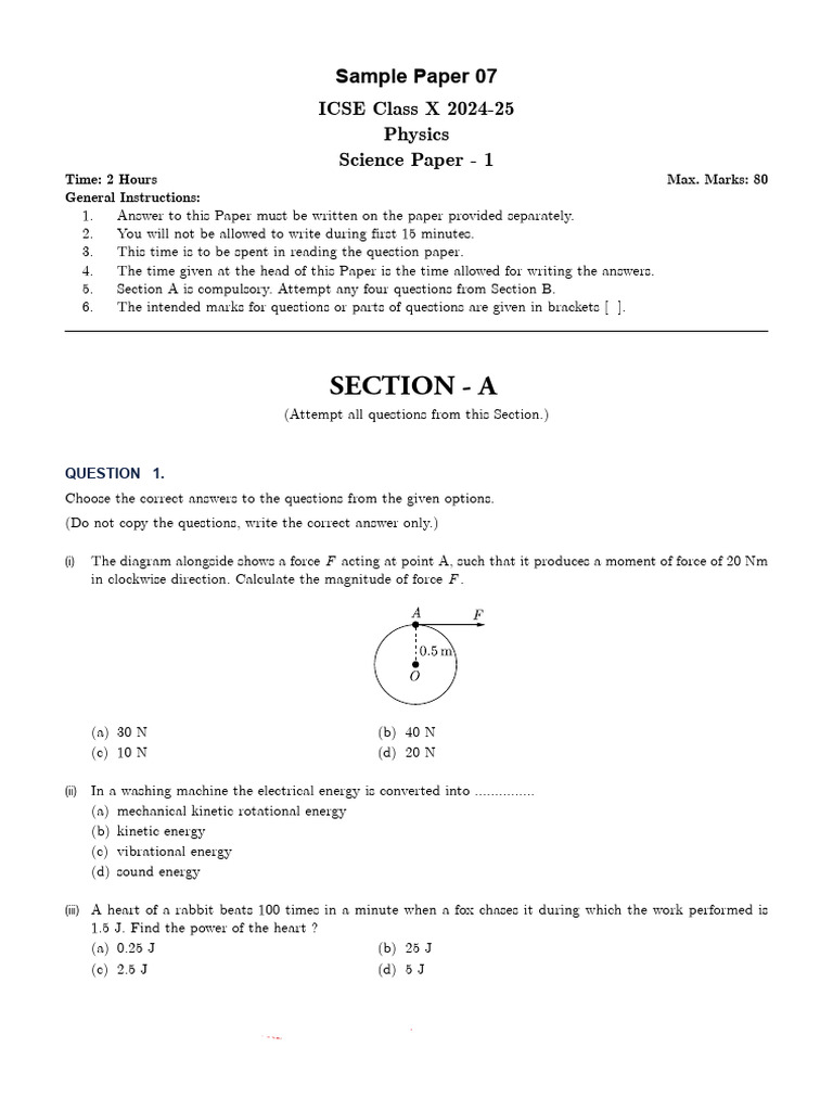 Sample Paper Physics 07 | PDF | Voltage | Resistor