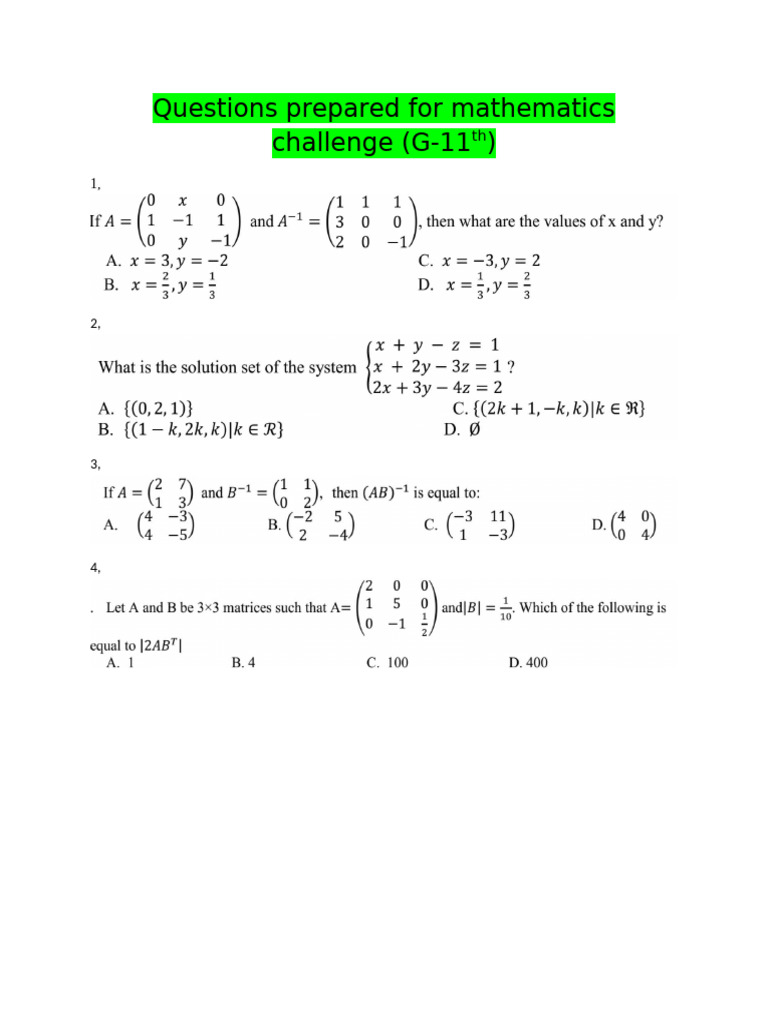 Math Challenge Prep for 11th Grade | PDF