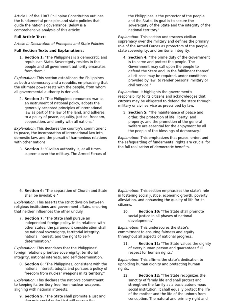 Philippine Constitution Article II Analysis | PDF | Governance | Social ...