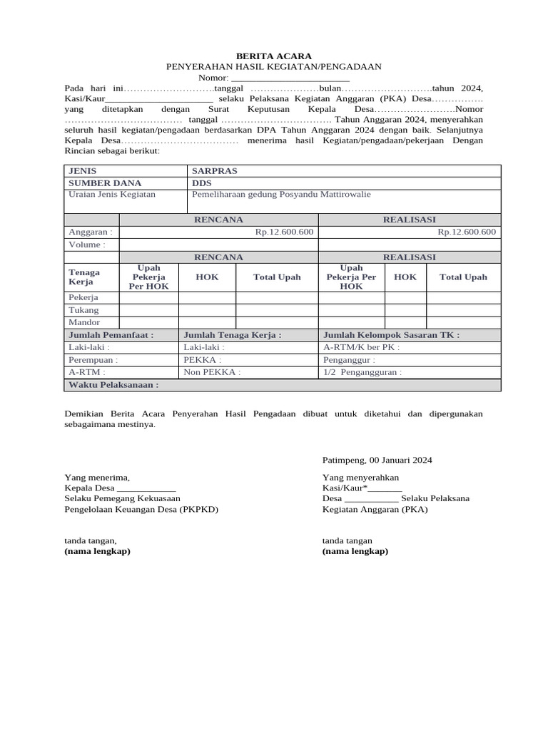 Contoh BERITA ACARA Sarpras Dan Non Sarpras | PDF