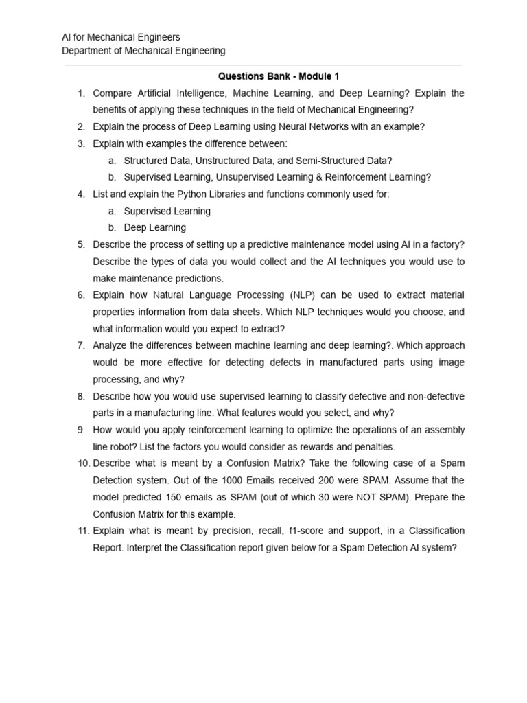 Answers For Module - 1 Question Bank | PDF | Machine Learning | Deep Learning