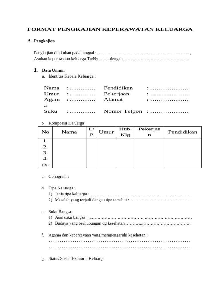 Form Pengkajian Keperawatan Keluarga - 2023 | PDF