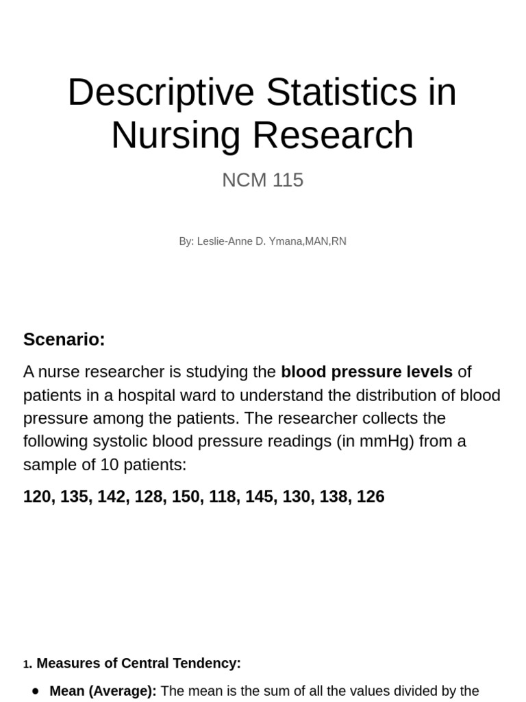 Descriptive Statistics in Nursing Research | PDF | Mean | Mode (Statistics)