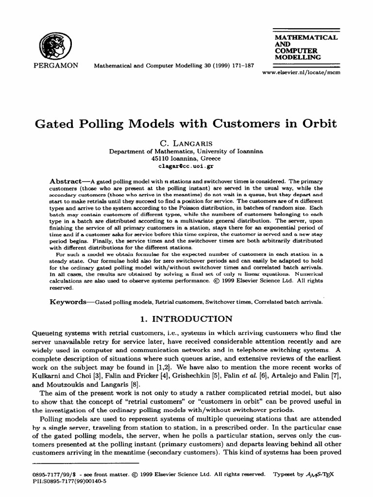 1999 Gated Polling Models With Customers in Orbit | PDF | Mathematics | Mathematical Analysis