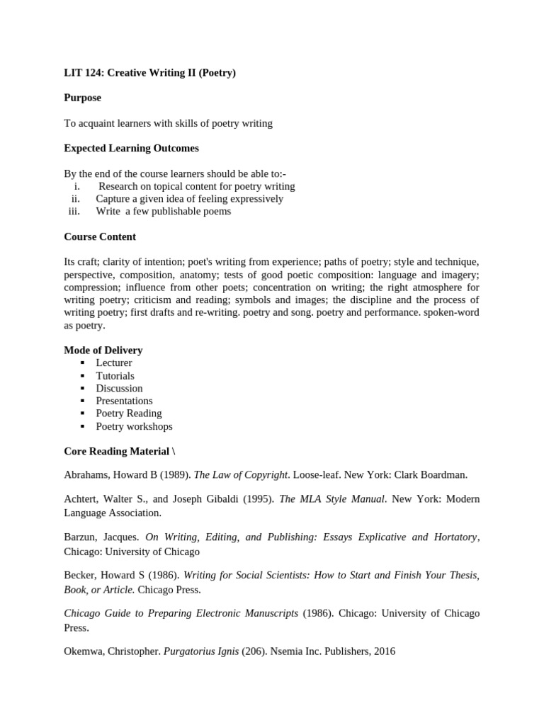 Poetry Writing Skills Course Guide | PDF | Poetry | Written Communication