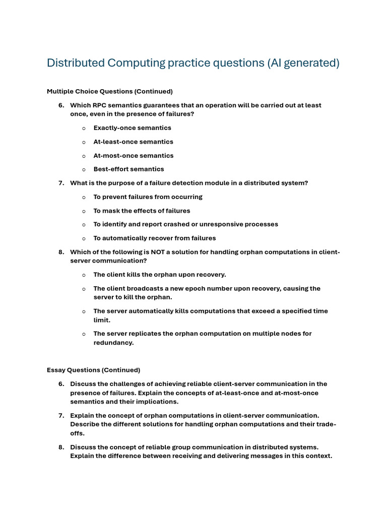 Distributed Computing Practice Questions Chapter 8 Pt2 | PDF | Client–Server Model | Server ...