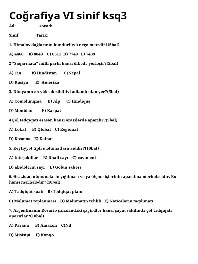 Ksq-3 .Sinif 6 TƏZƏDƏN | PDF