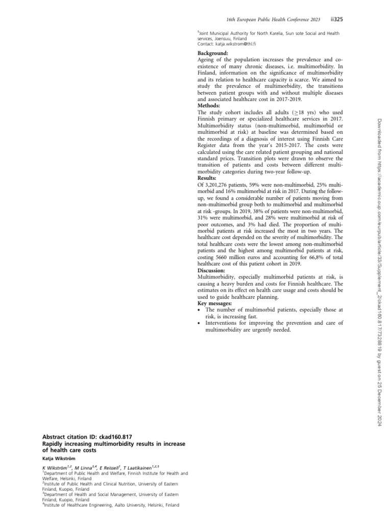 88 - Rapidly Increasing Multimorbidity Results in Increase of Health Care Costs | PDF ...