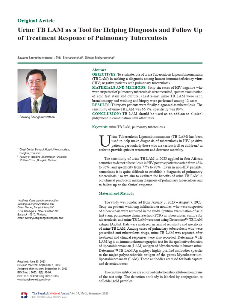 Urine TB LAM As A Tool For Helping Diagnosis and F 231010 140703 | PDF ...