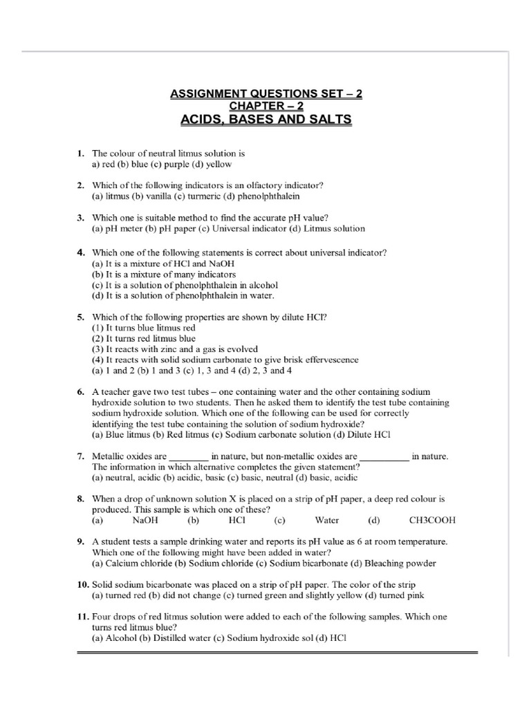 Acid Base and Salt Assignment | PDF