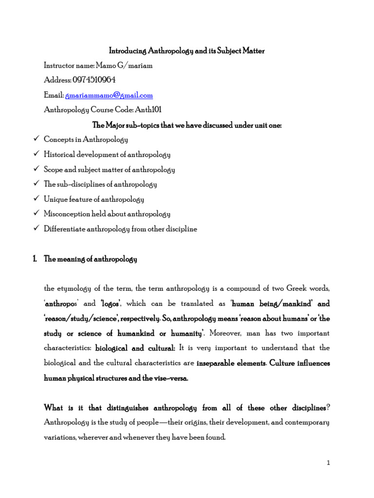 Anthropology U-1,2& 3 Lecture Note | PDF | Anthropology | Kinship