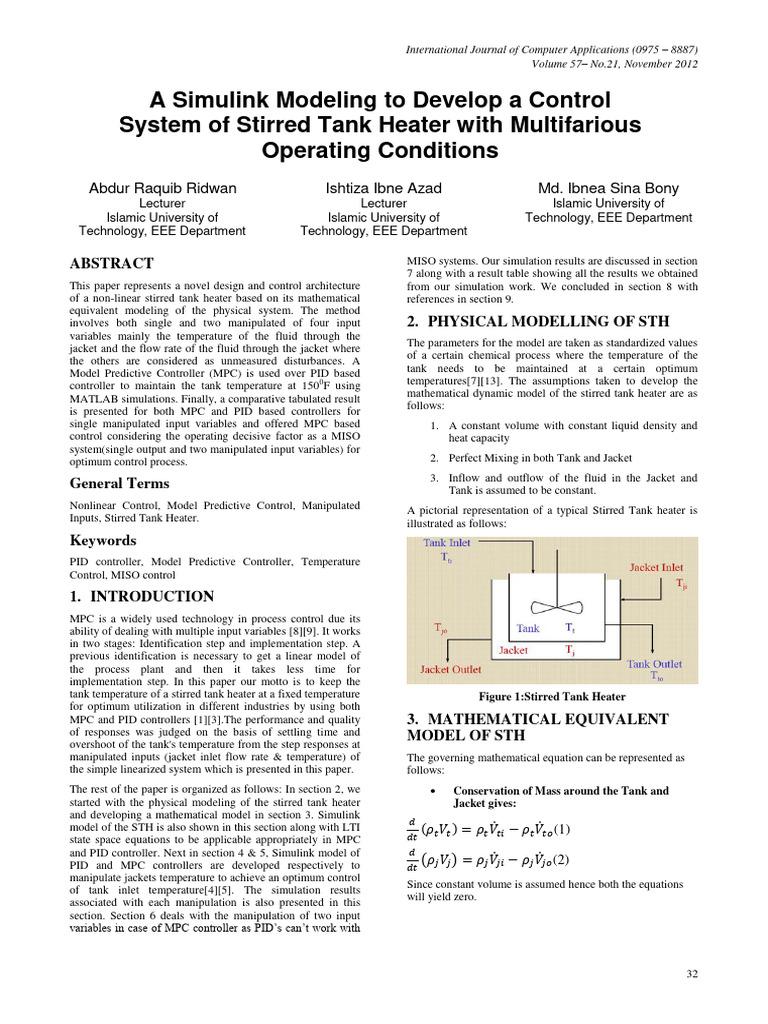 A Simulink Modeling To Develop A Control | PDF | Control Theory | Applied Mathematics